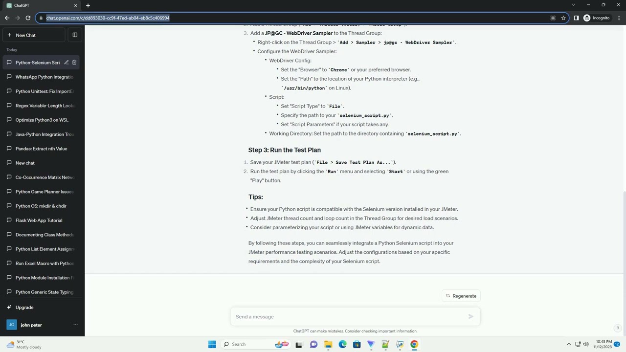 Run python selenium script through jmeter