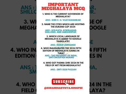 Important gk for meghalaya mpsc/dsc exams and interviews #dscmeghalaya #mpscmeghalaya #meghalayagk