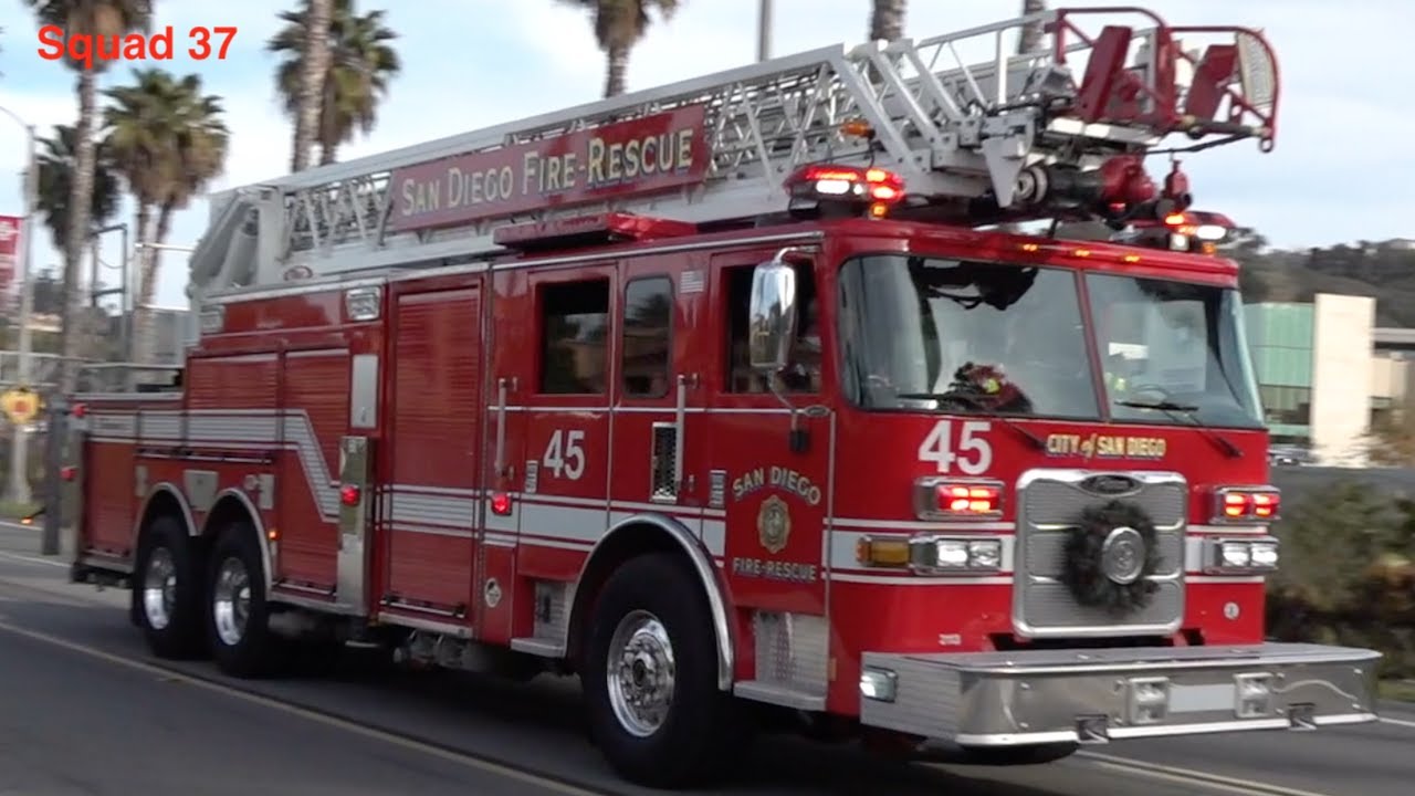 San Diego Fire E5 & T45 Responding