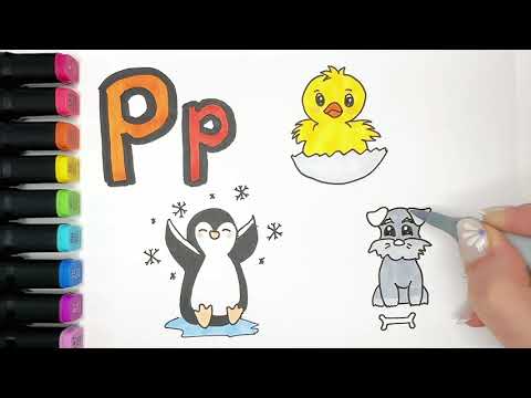 La Letra P 🐣🐧🐶. Aprender dibujando y coloreando 🎨