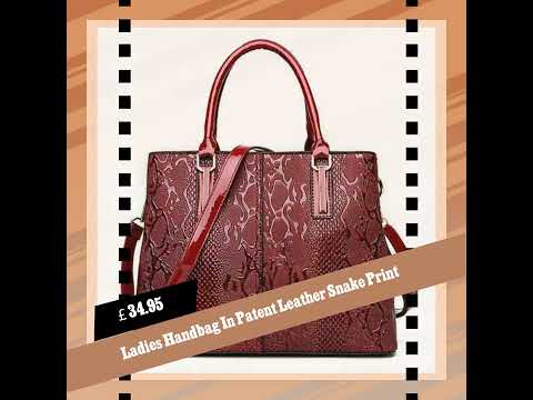 Ladies Handbag In Patent Leather Snake Print
