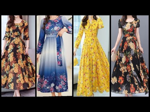 Elegant Looking Stunning & Amazing Floral Printed Long Maxi Dresses Design/Floral printed long frock