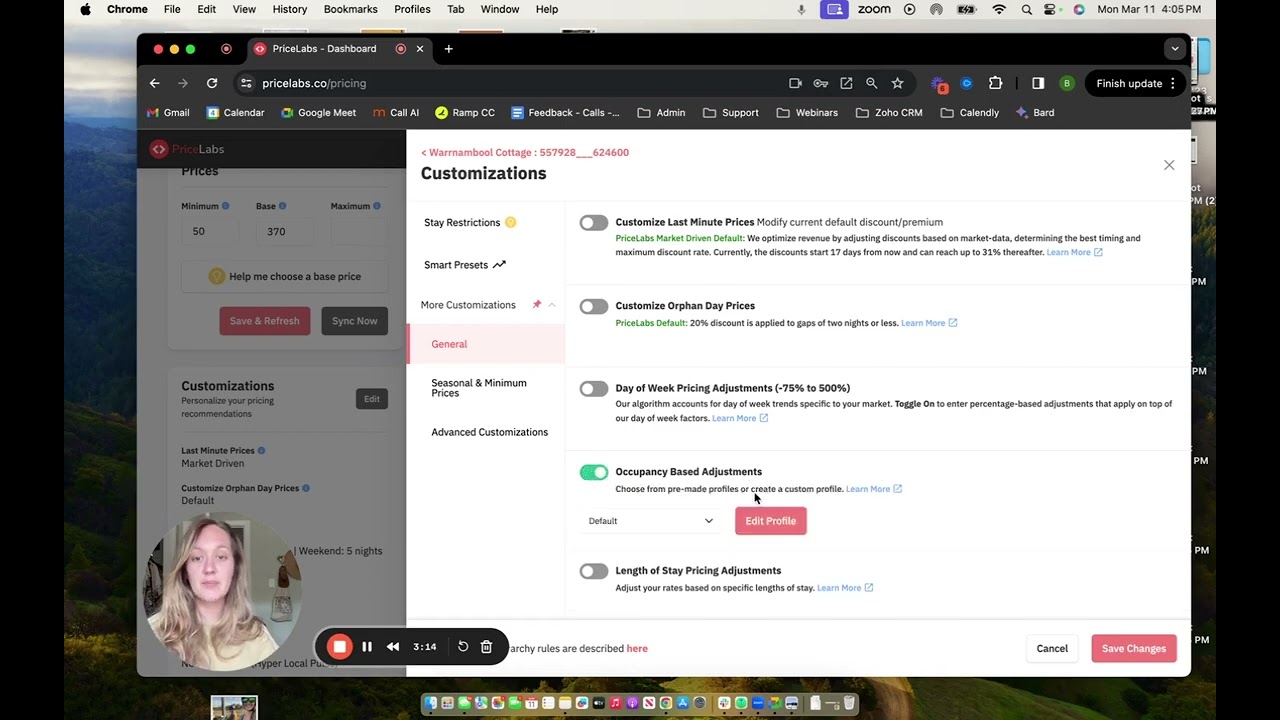 Occupancy based adjustments