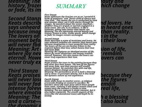 Ode on a Grecian Urn by John Keats Summary | #johnkeats #poem #summary