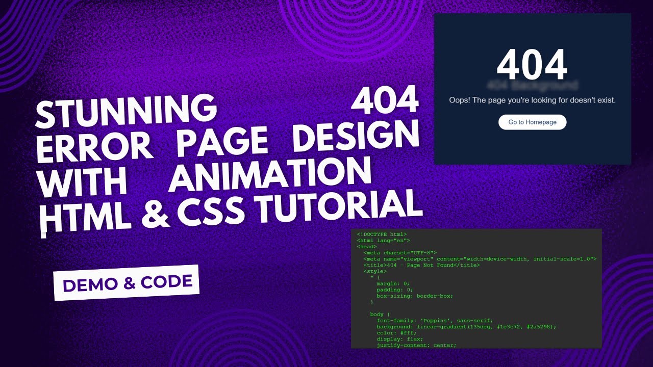 Stunning 404 Error Page Design with Animation | HTML & CSS Tutorial