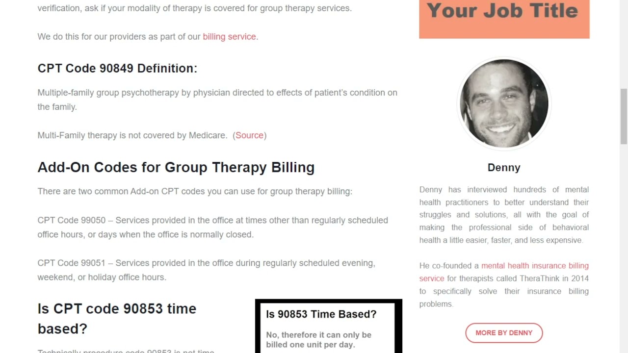 Group Therapy Billing Guide (CPT Code 90853)