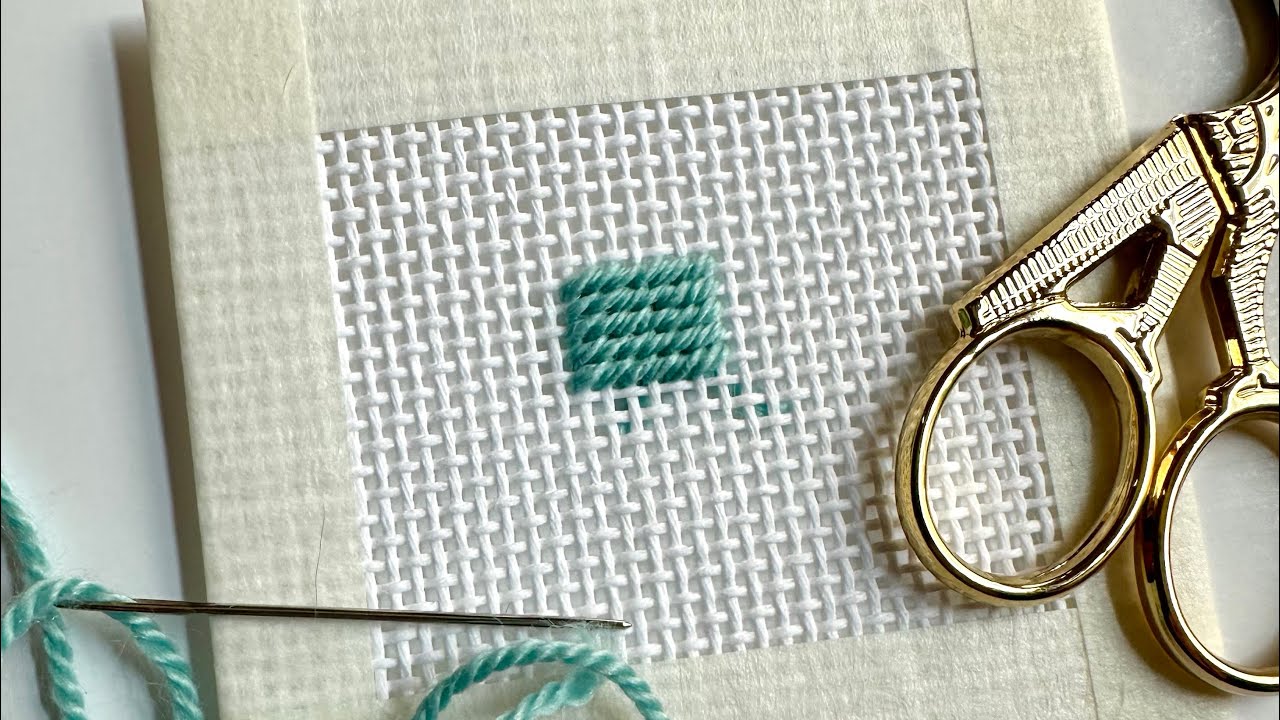 Horizontal Interlocking Gobelin stitch on Needlepoint Canvas