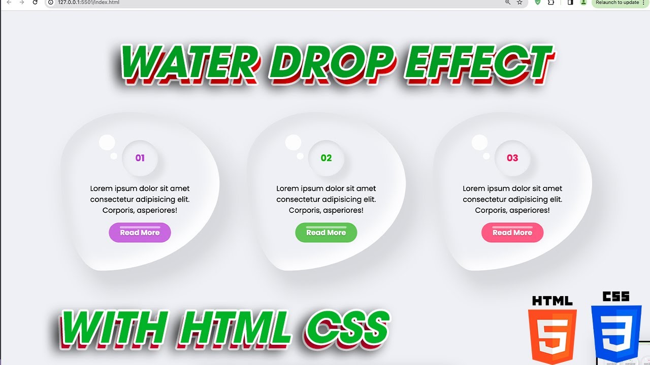 Water Drop Cards Effect with HTML CSS | Create a Water Drop using HTML and CSS