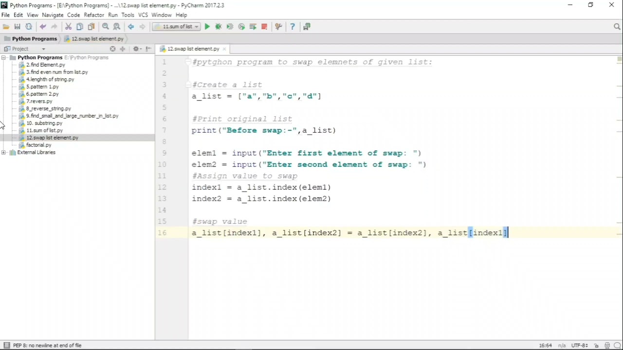 Swapping elements in list - Python Programming