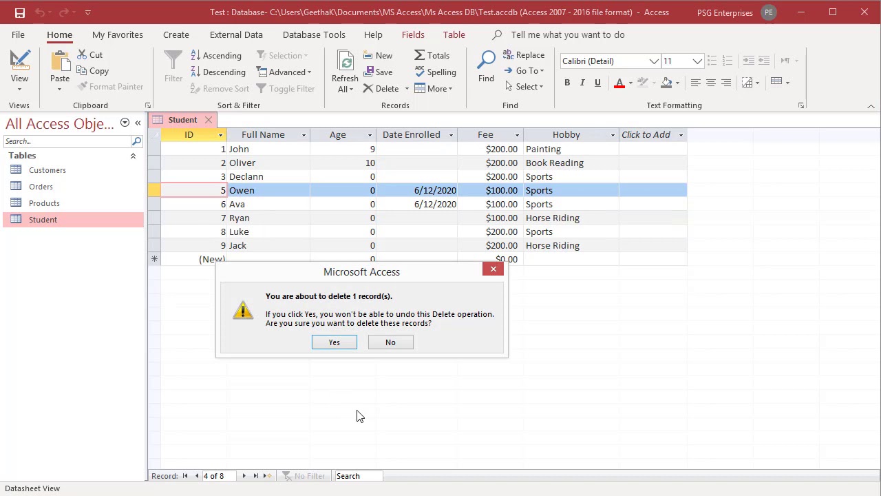 How to Delete Records from a Table in MS Access - Office 365