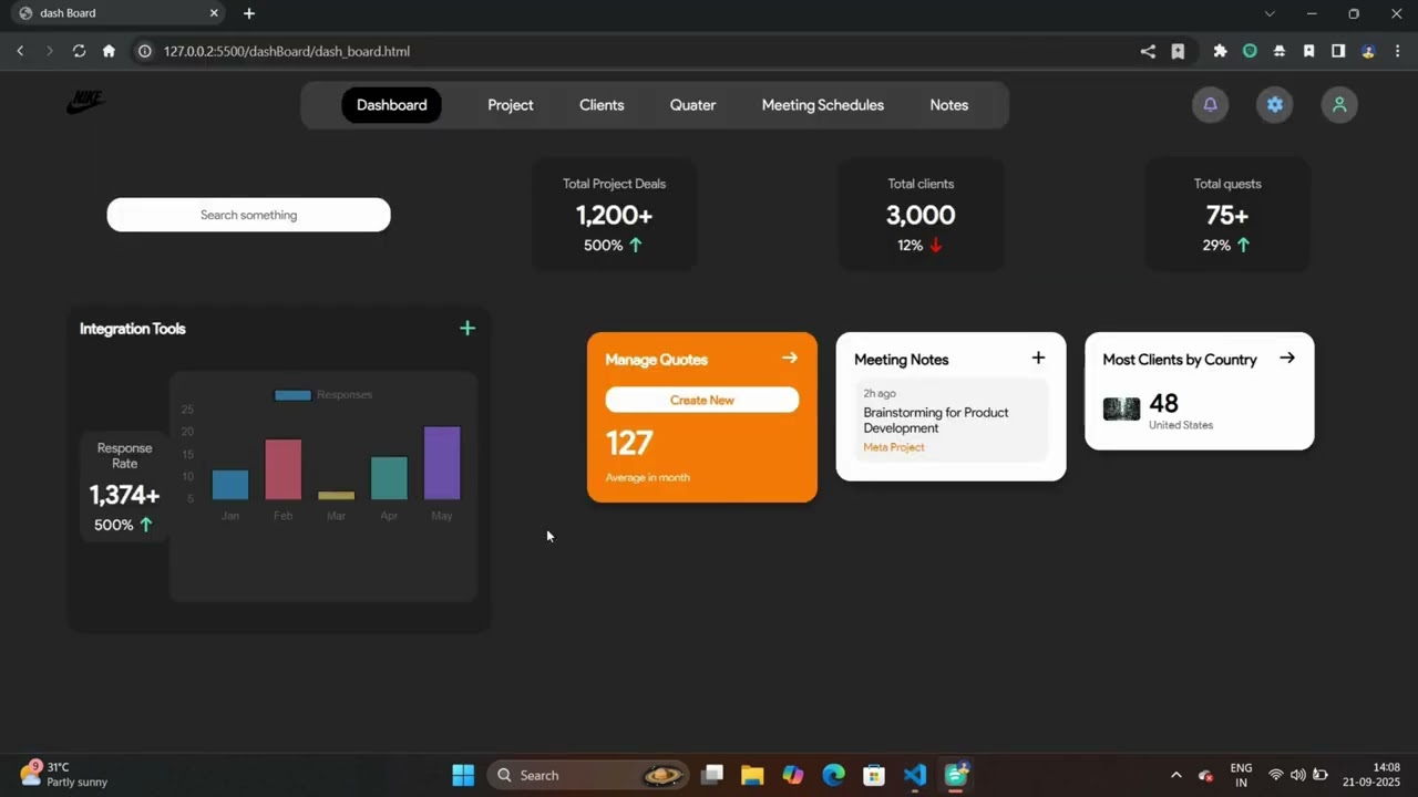 Build a Modern Dashboard with HTML, CSS & Chart.js | Full Code Tutorial on GitHub 