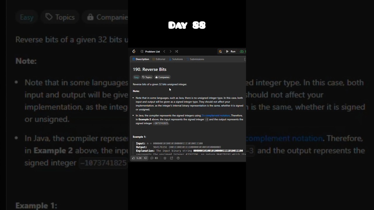 LeetCode 190 | Reverse Bits #javaprogramming #100daysofcodingchallenge