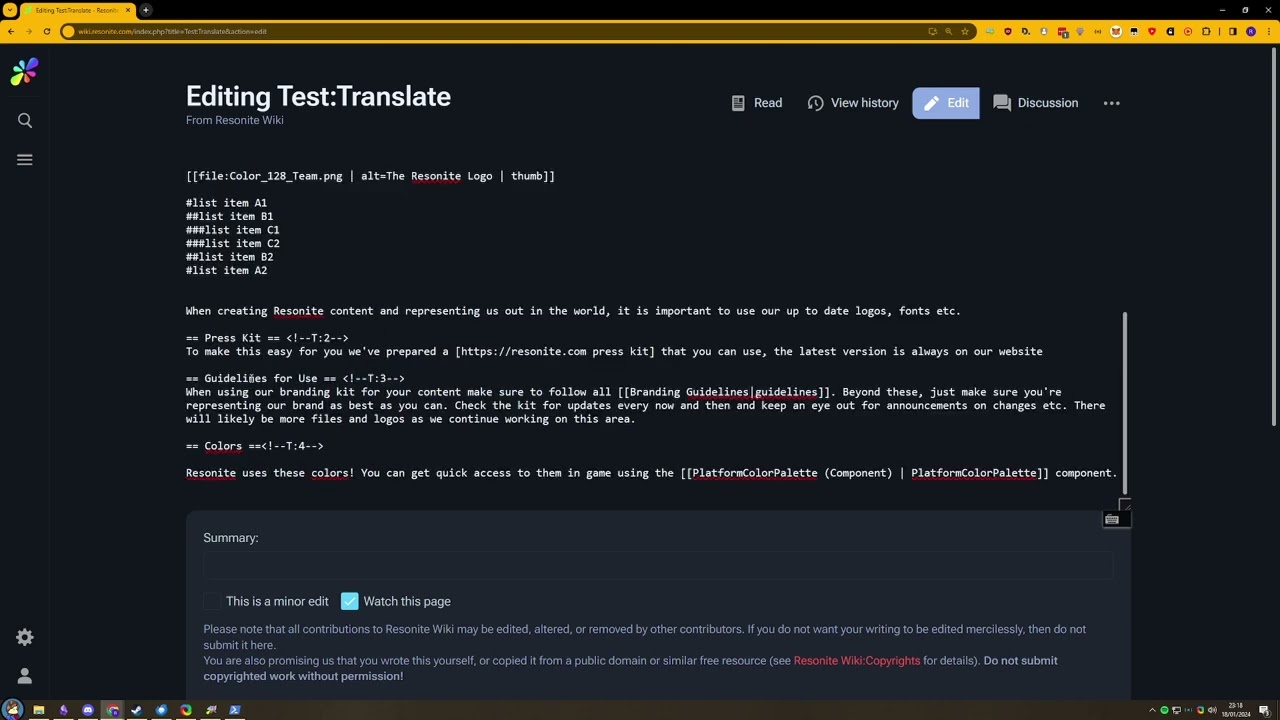 Resonite Tutorial: Preparing a wiki page for translation