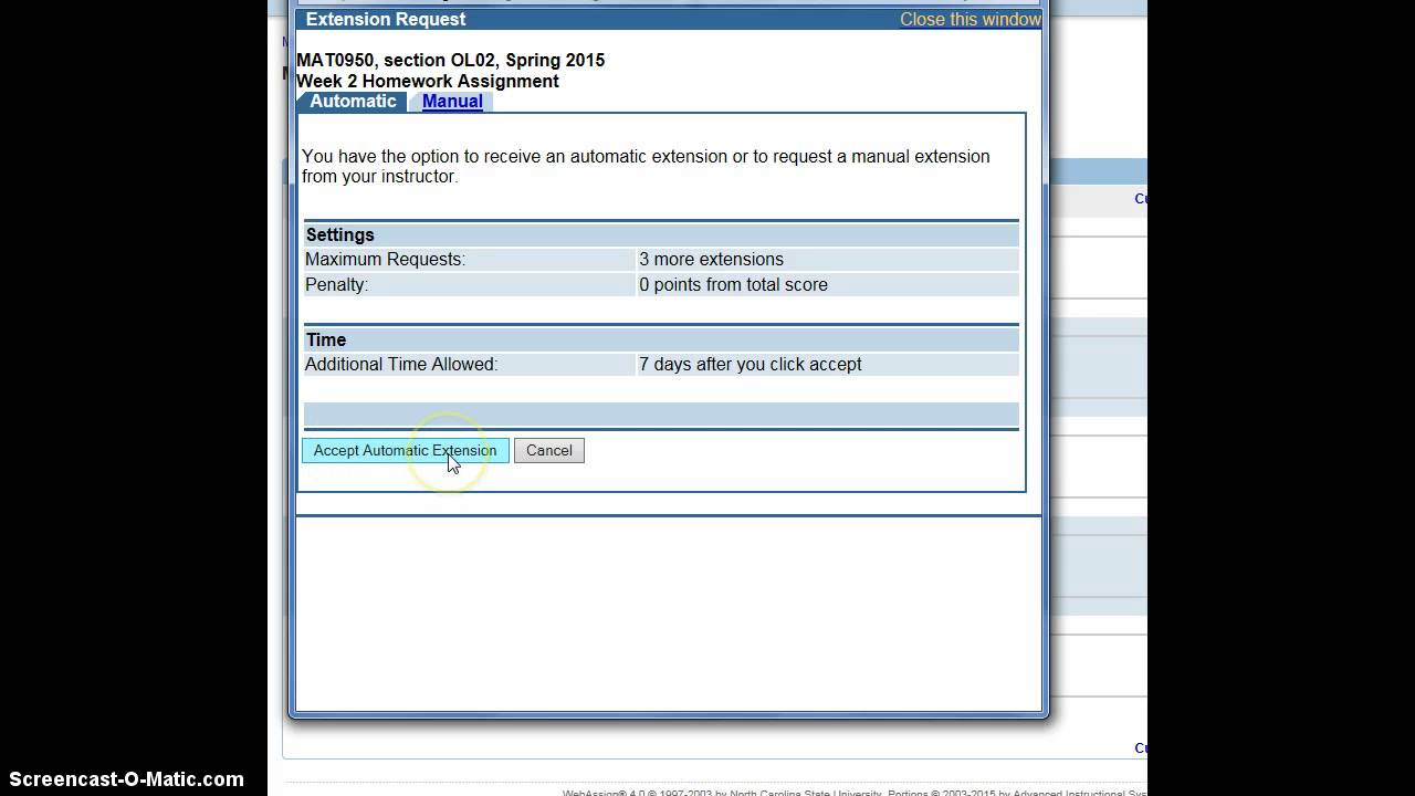 Extension Request in WebAssign