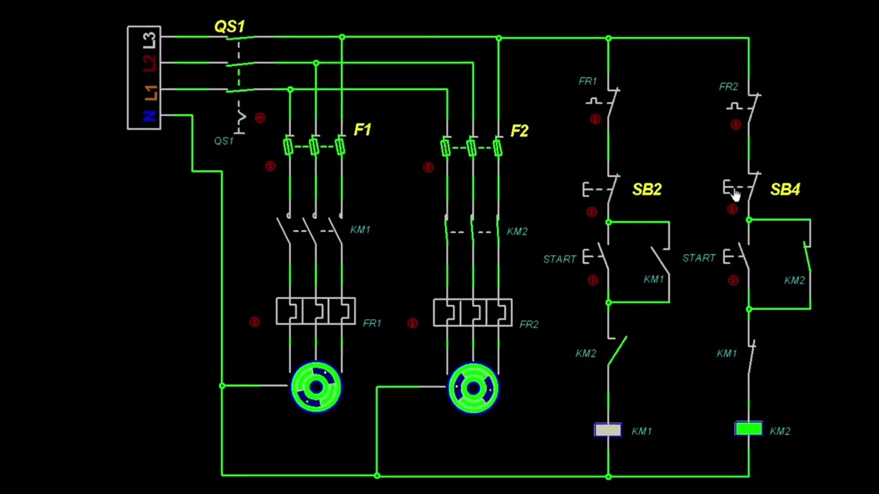 Proteus simulation - simple motor interlock.