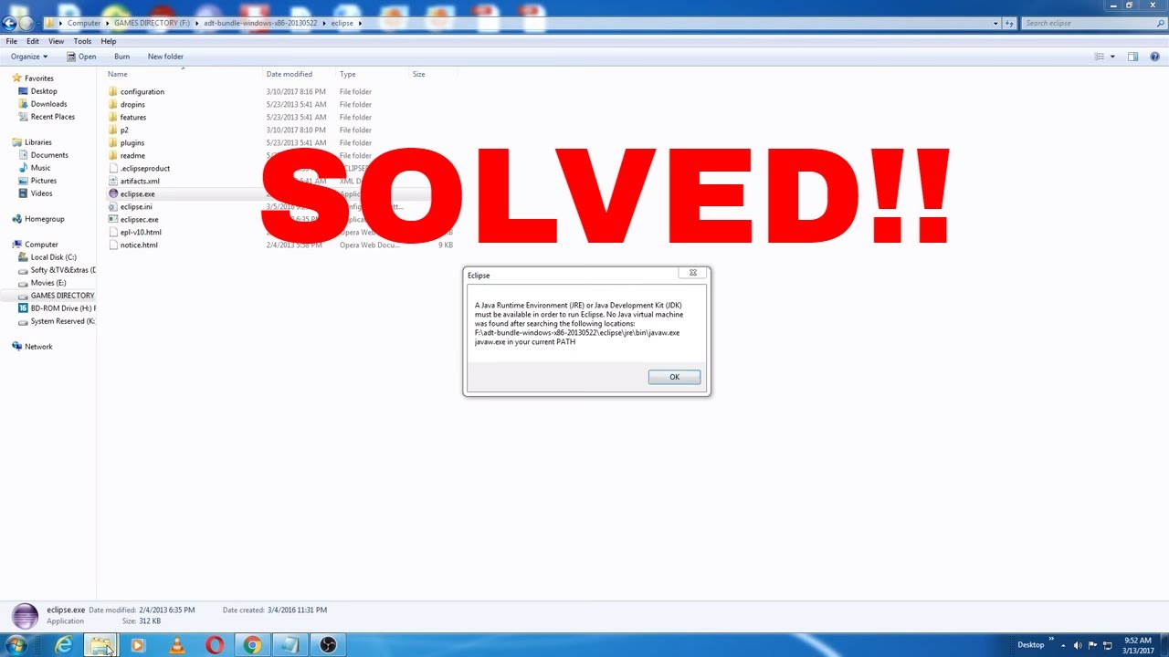 java Runtime Error(JRE Missing) in eclipse