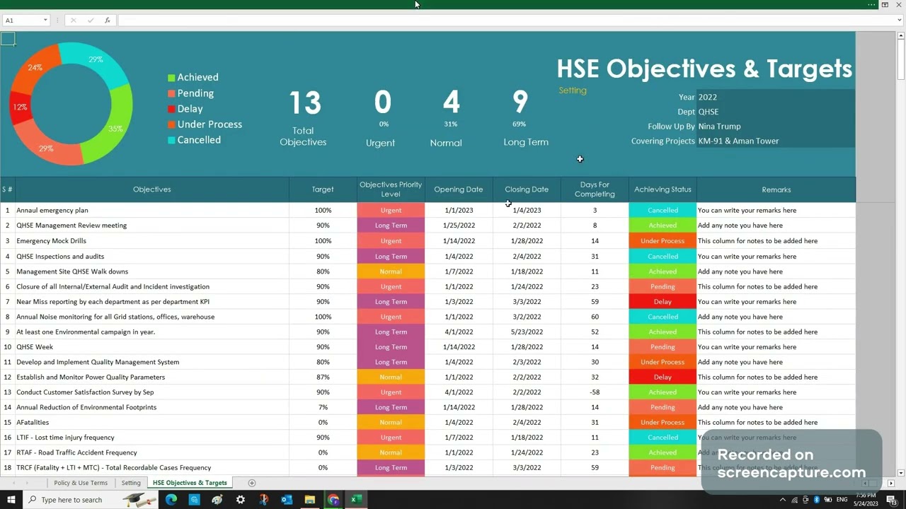 HSE Objectives & Targets Templates