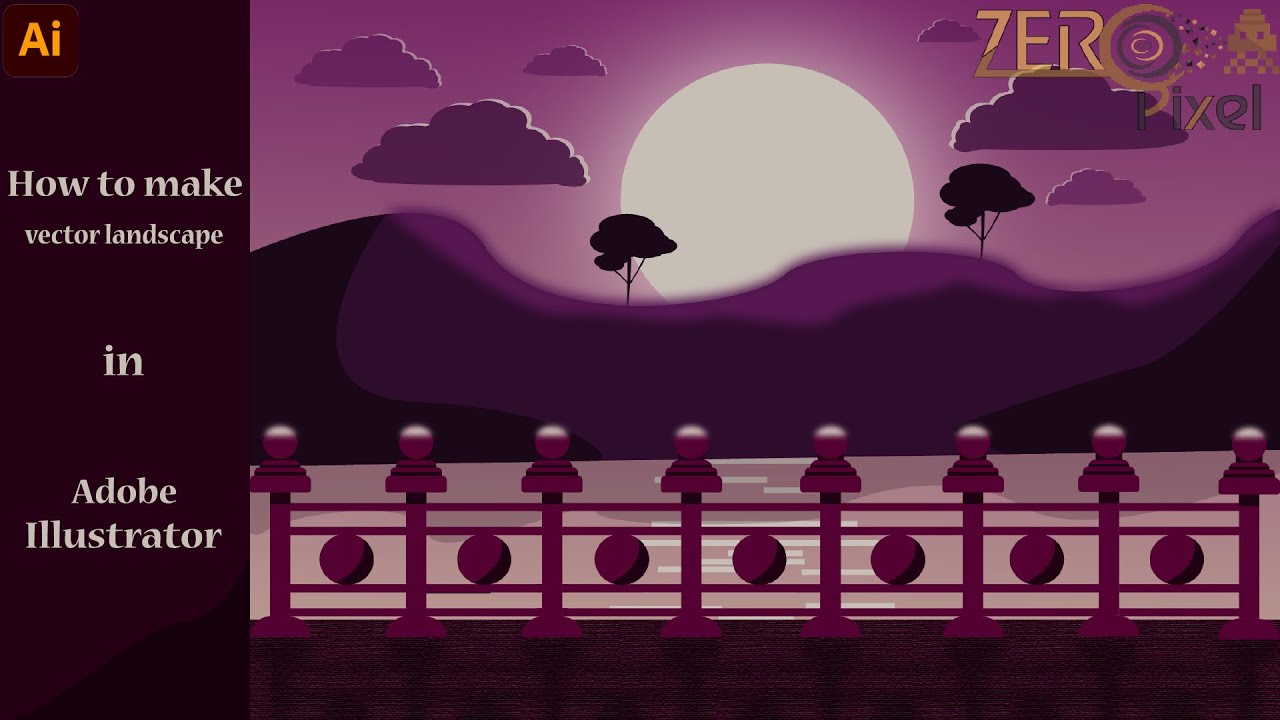 How to make vector landscape in Adobe Illustrator for beginners tutorial
