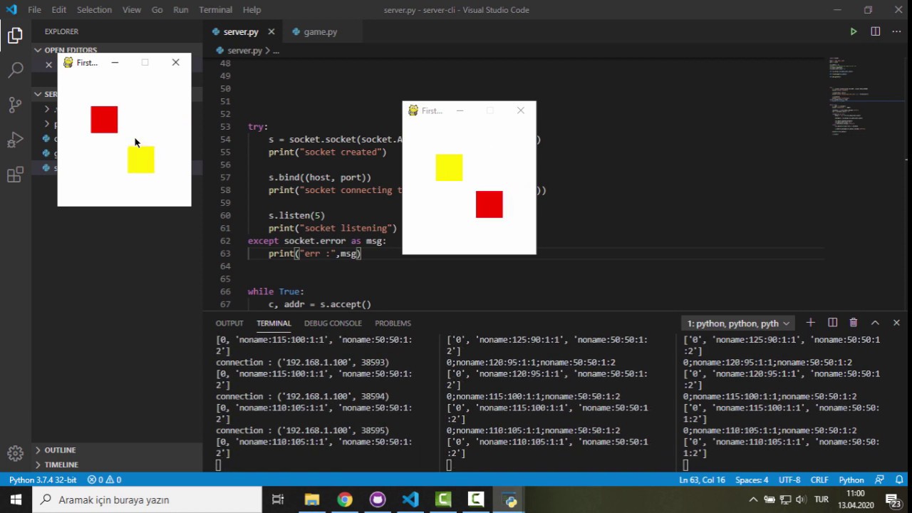 Simple server and client with pygame and socket in python