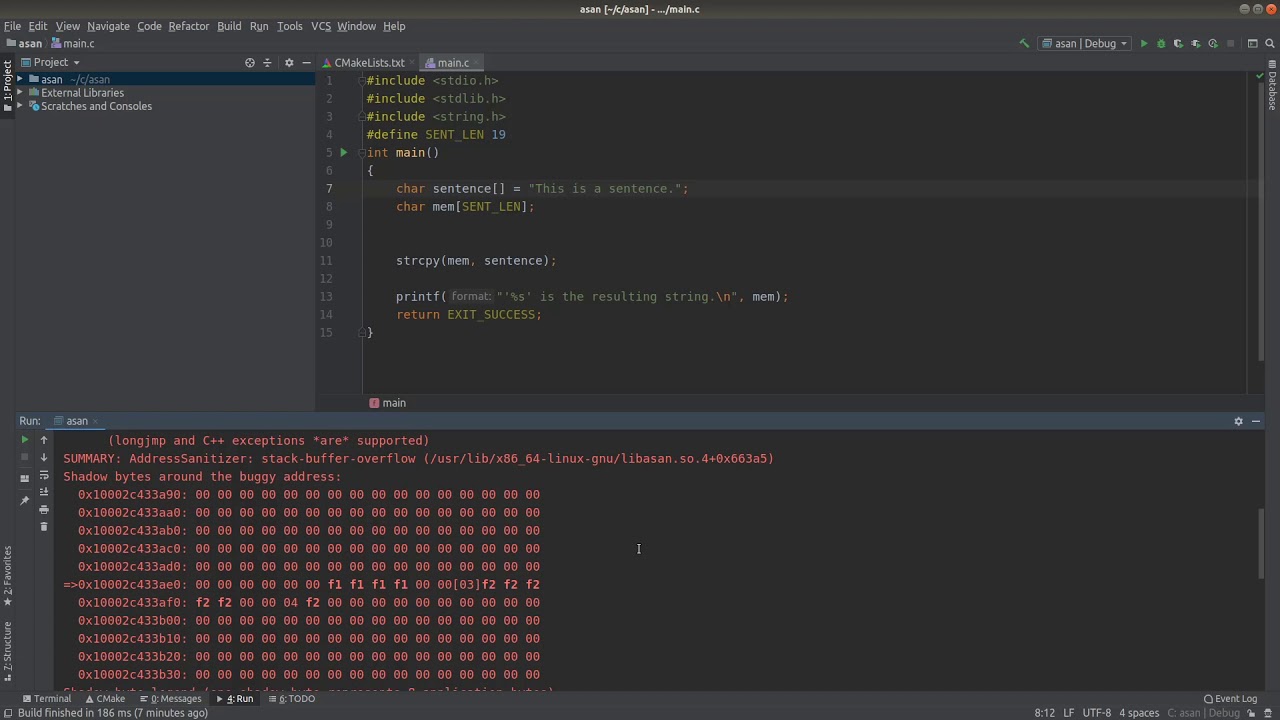 AddressSanitizer Tutorial 1 - Understanding the output (Stack Overflow)
