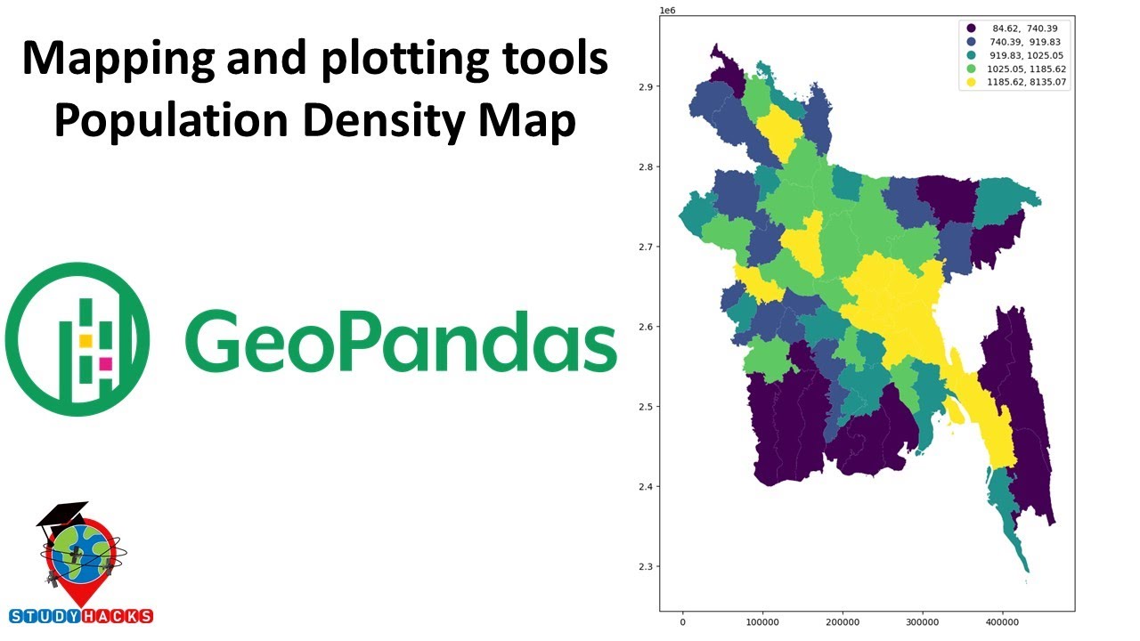 Mapping and plotting tools || Population Density Map using geopandas