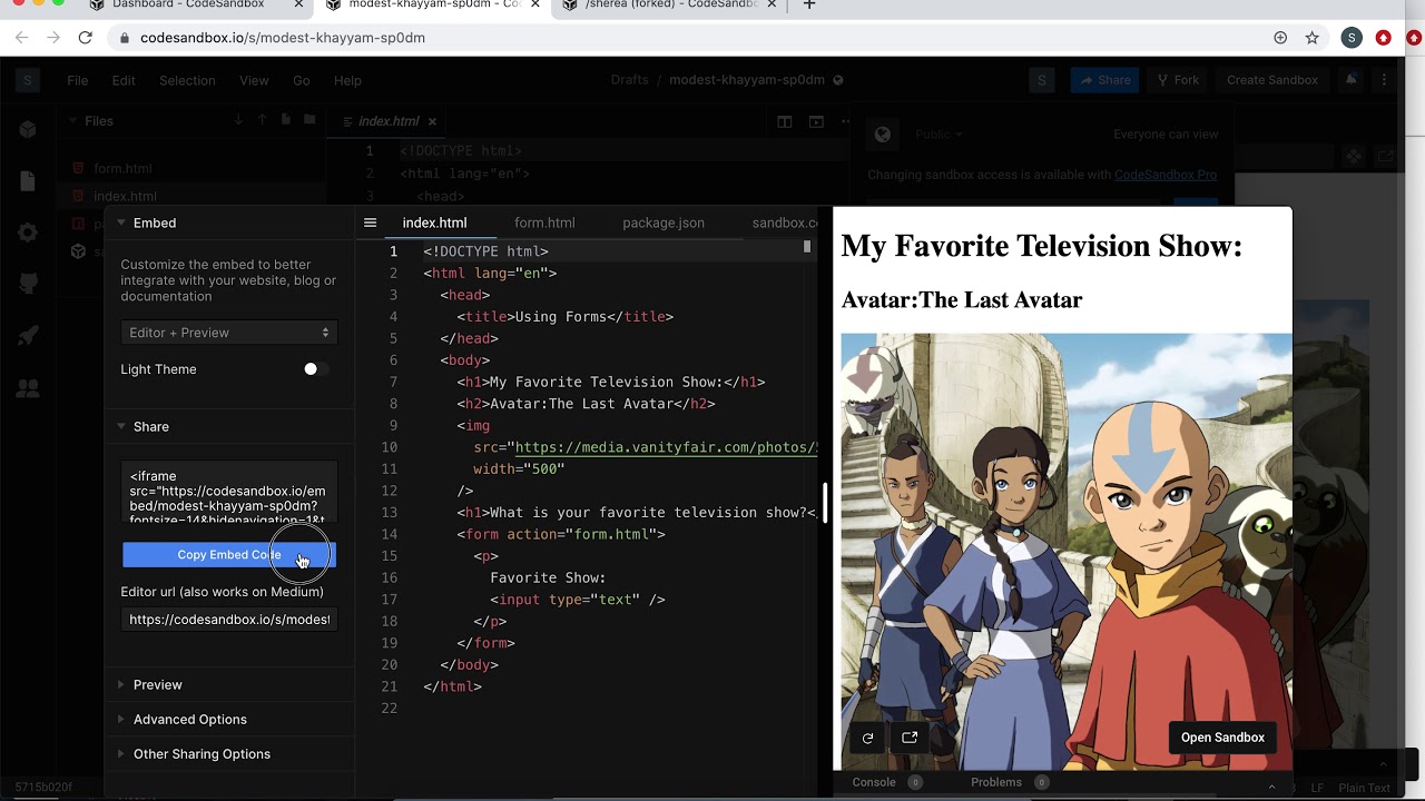 Embedding Code Sandboxes