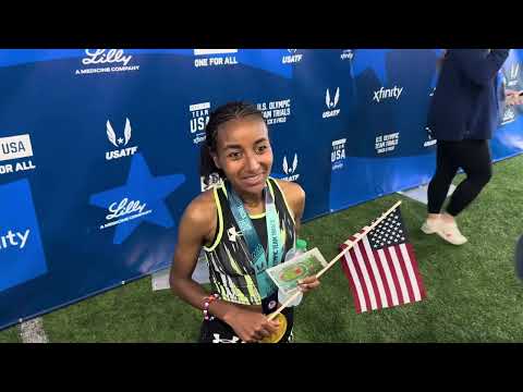 Weini Kelati after winning 2024 US Olympic Trials 10k