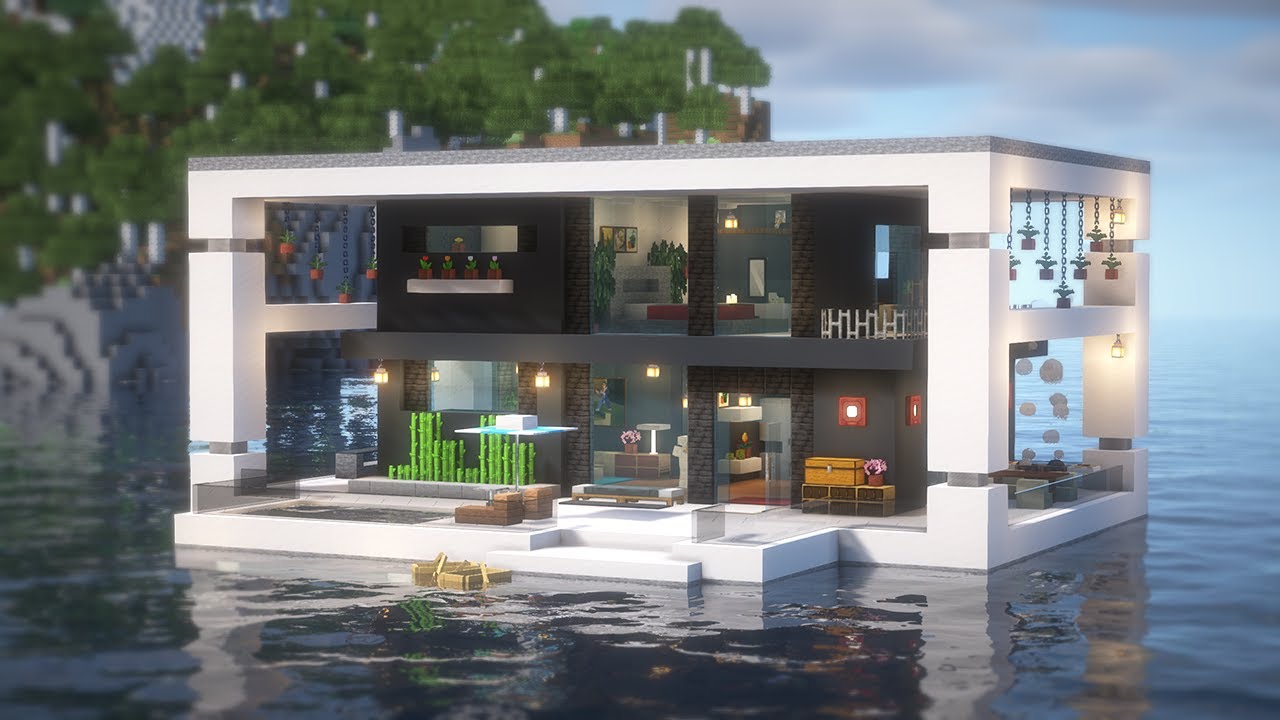 Minecraft: How To Build a Floating Modern House Tutorial(#41) | 마인크래프트 ...