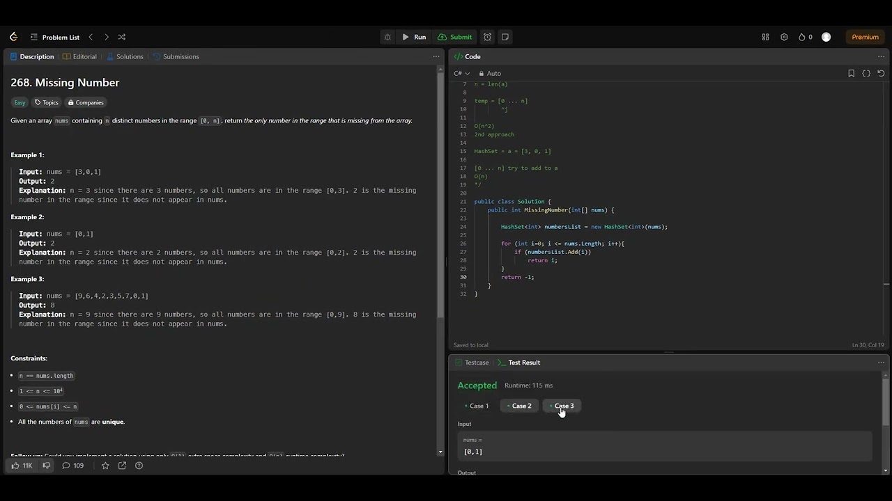 Missing Number LeetCode Problem (C#, Java, Python)