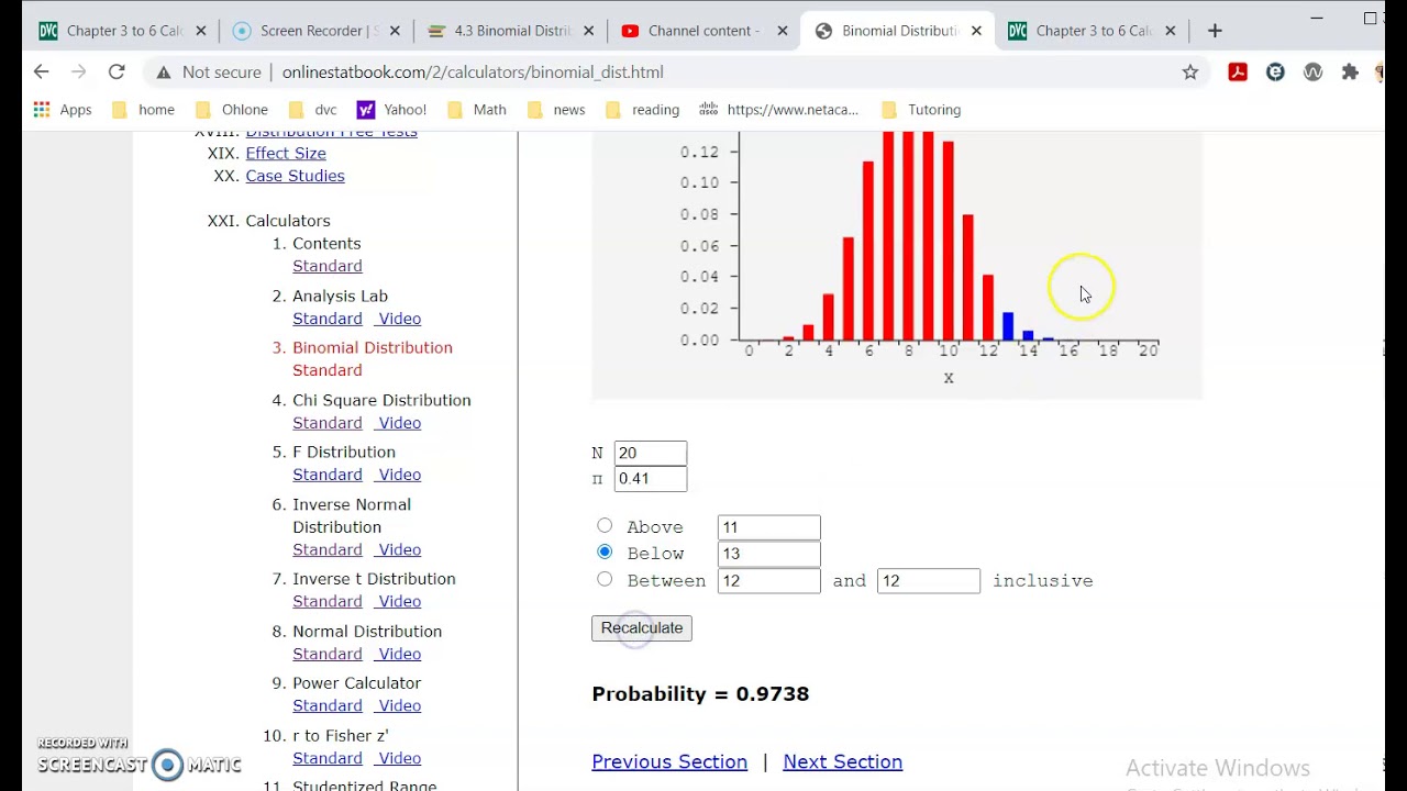 OnlineStatbook Binomial Calculator