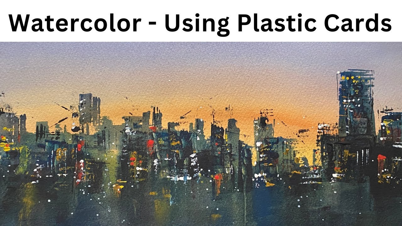 Semi Abstract Sunset Watercolour Painting Using A Plastic Store Card