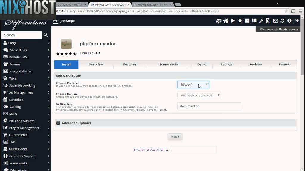 Installing PHPDocumentor with Softaculous in cPanel