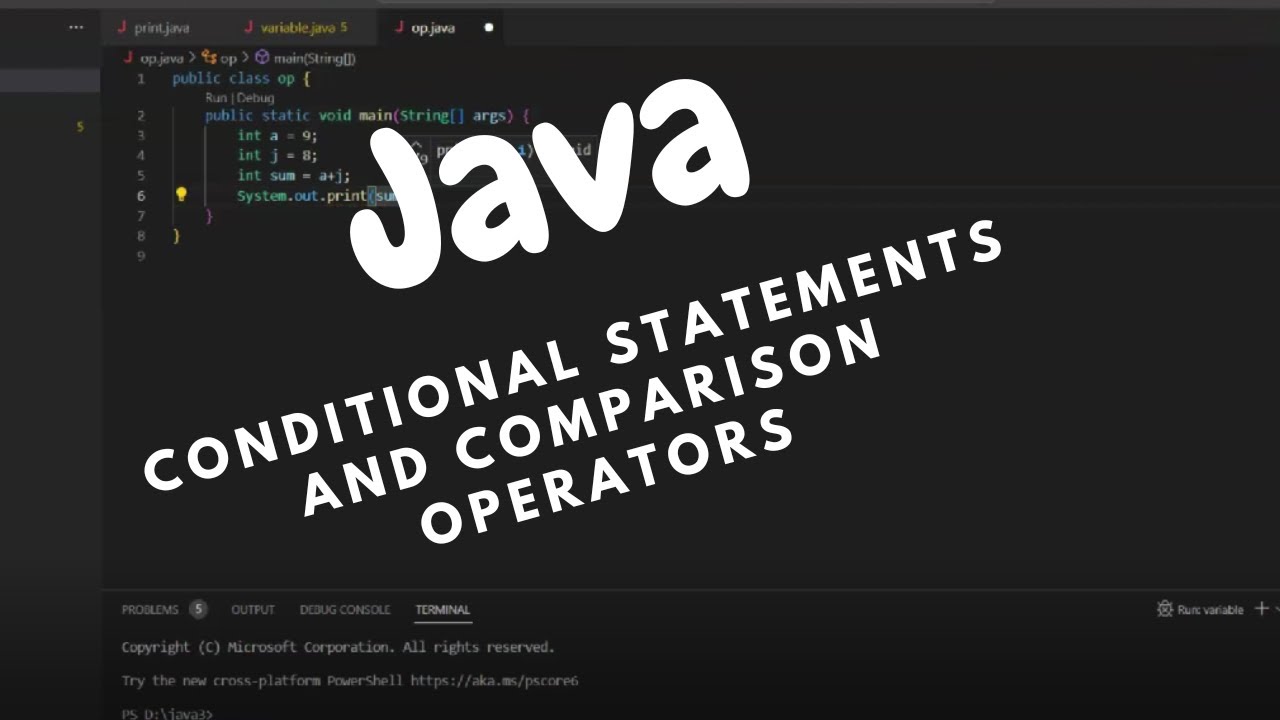 Java Tutorial for beginners: Conditional statements and Comparison operator || #java#codding#vscode