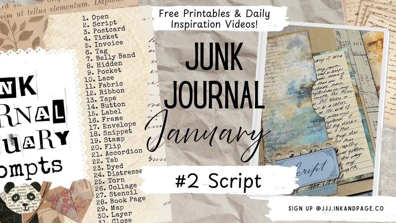 Junk Journal January |#2 Script | Free Printable Project | Embellish Your Pages with Script!