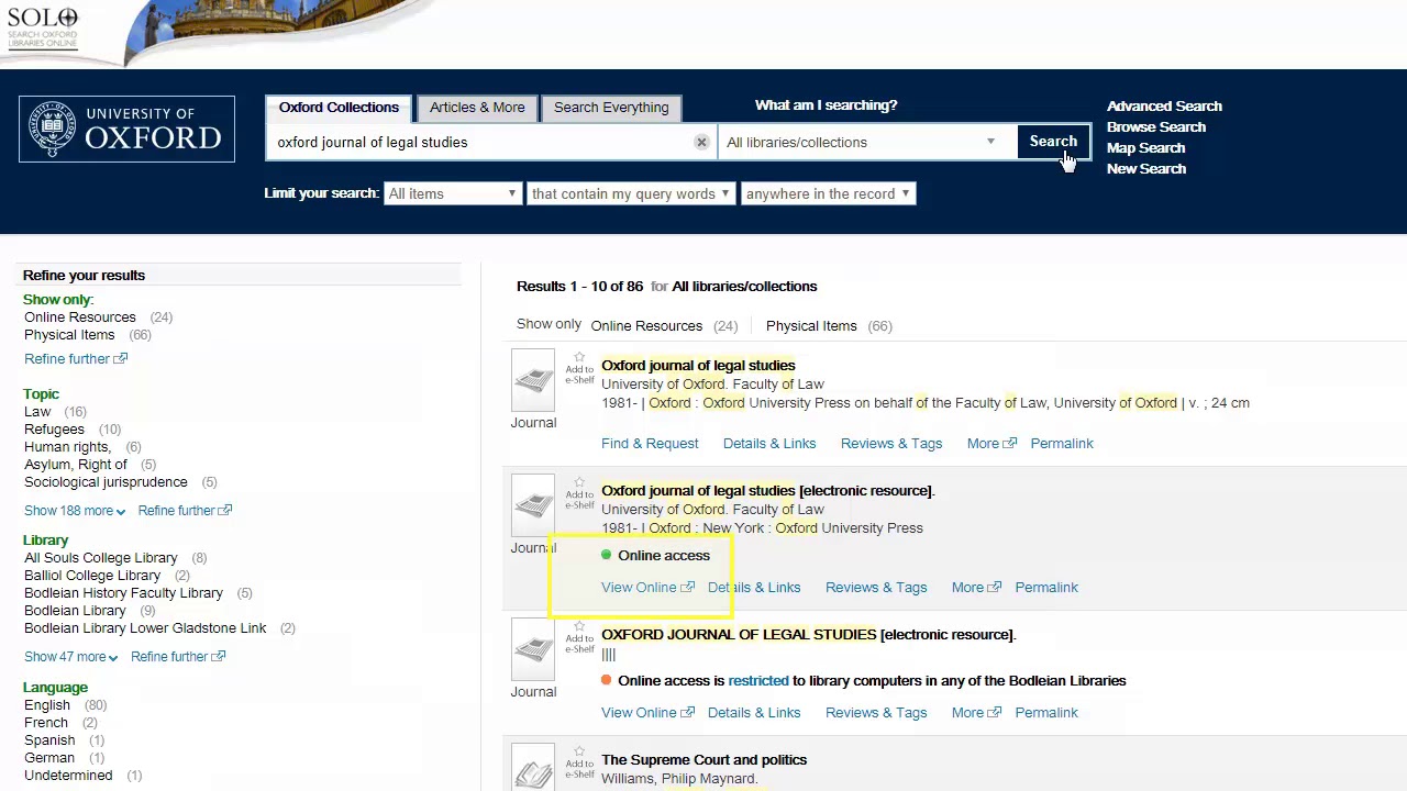 Searching for articles using the journal title