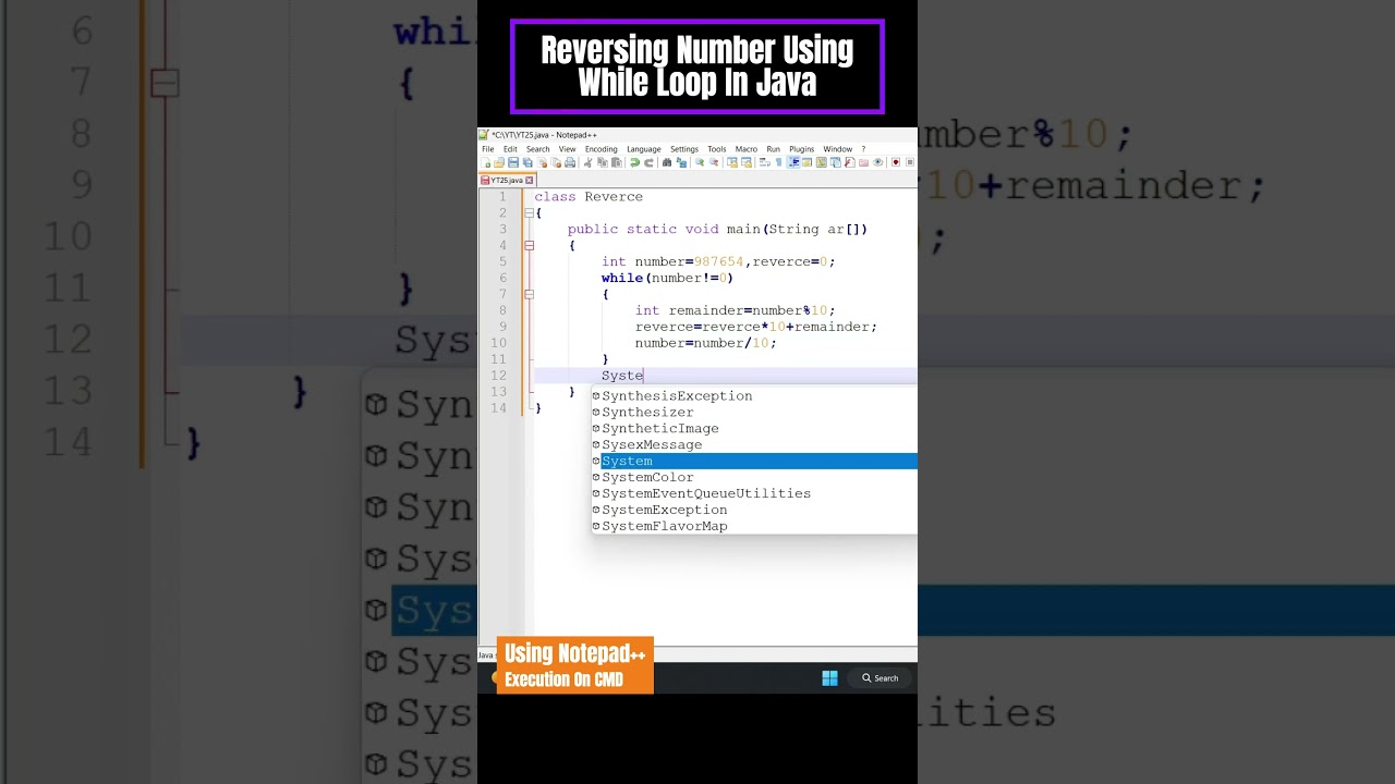 Reversing Number Using While Loop In Java #shorts #programming #coding #java #python #youtubeshorts