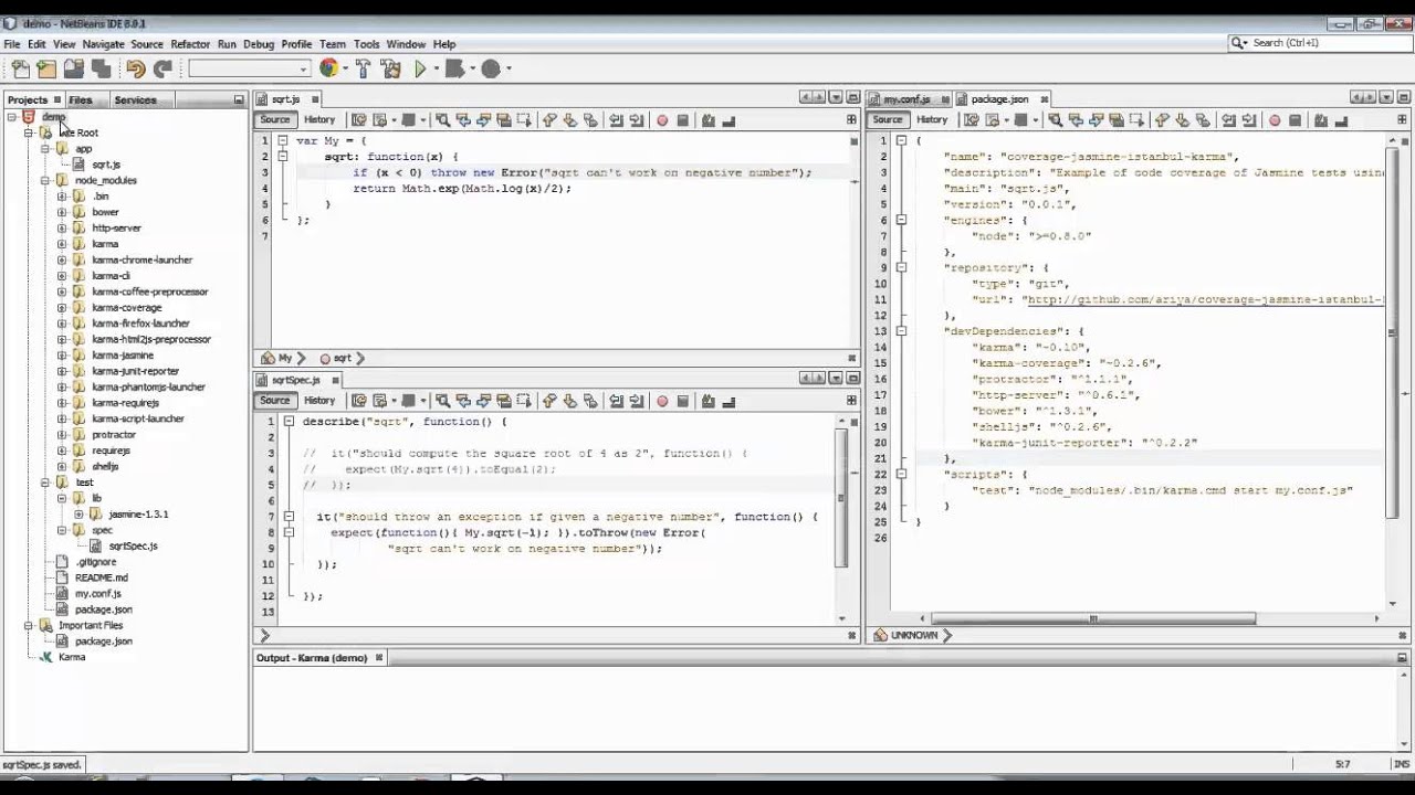 New in NetBeans IDE 8.0.1: Karma Istanbul Code Coverage