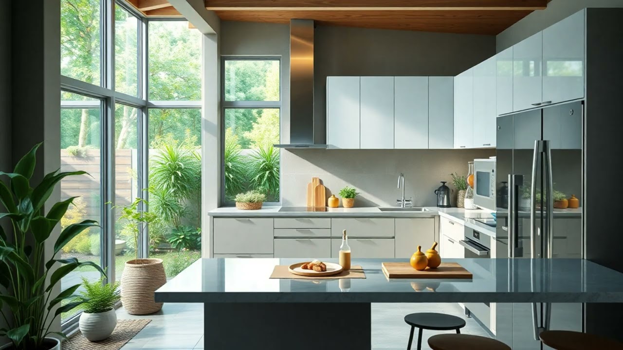 4K Dream Kitchen with Cozy Garden View | Silent  Backgrounds