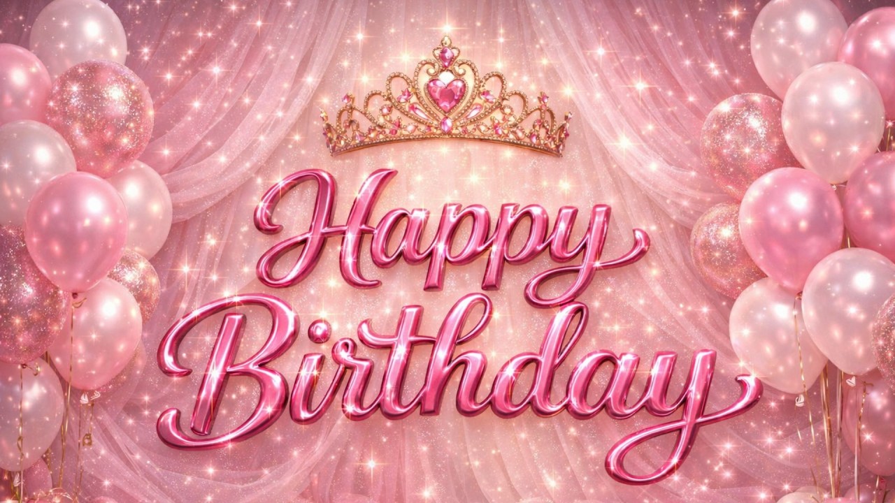 Princes Pink Birthday | TV Background With Pink Balloons and Sparkly Backdrop
