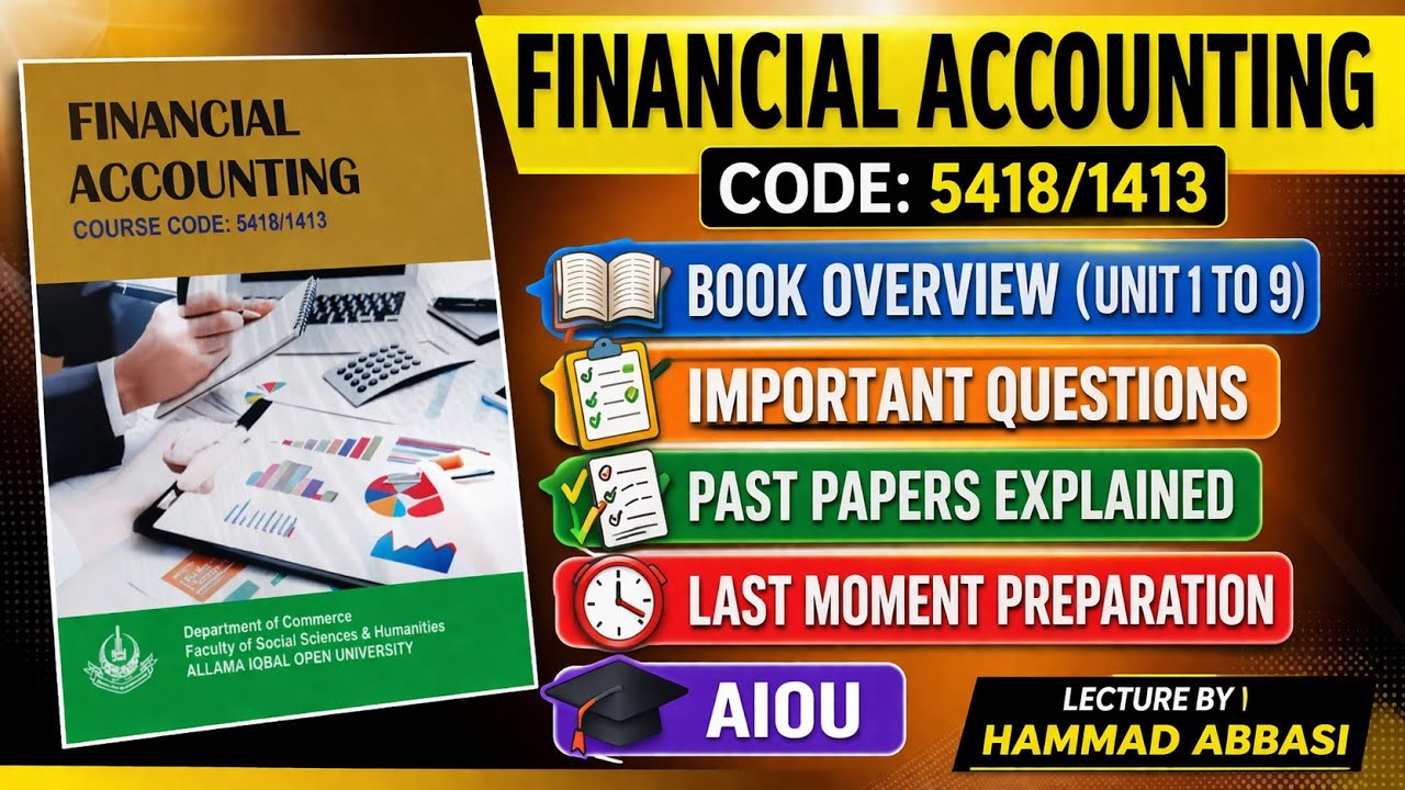 Financial Accounting 5418/1413 |Last Moment Preparation | Important Questions | Book Overview #aiou 
