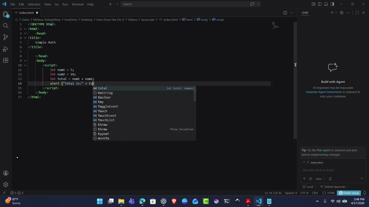 JavaScript Simple Math with Variables
