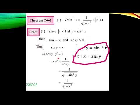 26 Thm261(1) pf of D(arcsinx) = 1 over square root of (1-x^2)