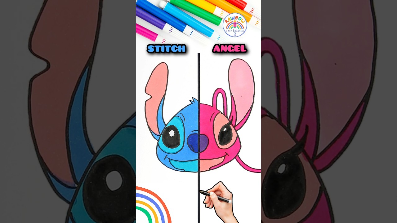 How to Draw Stitch | Draw Stitch and Angel Together 🌈🐨 #stitch #drawing #shorts #forkids