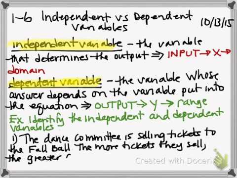Math 8A Independent vs Dependent Variables; Analyzing Graphs