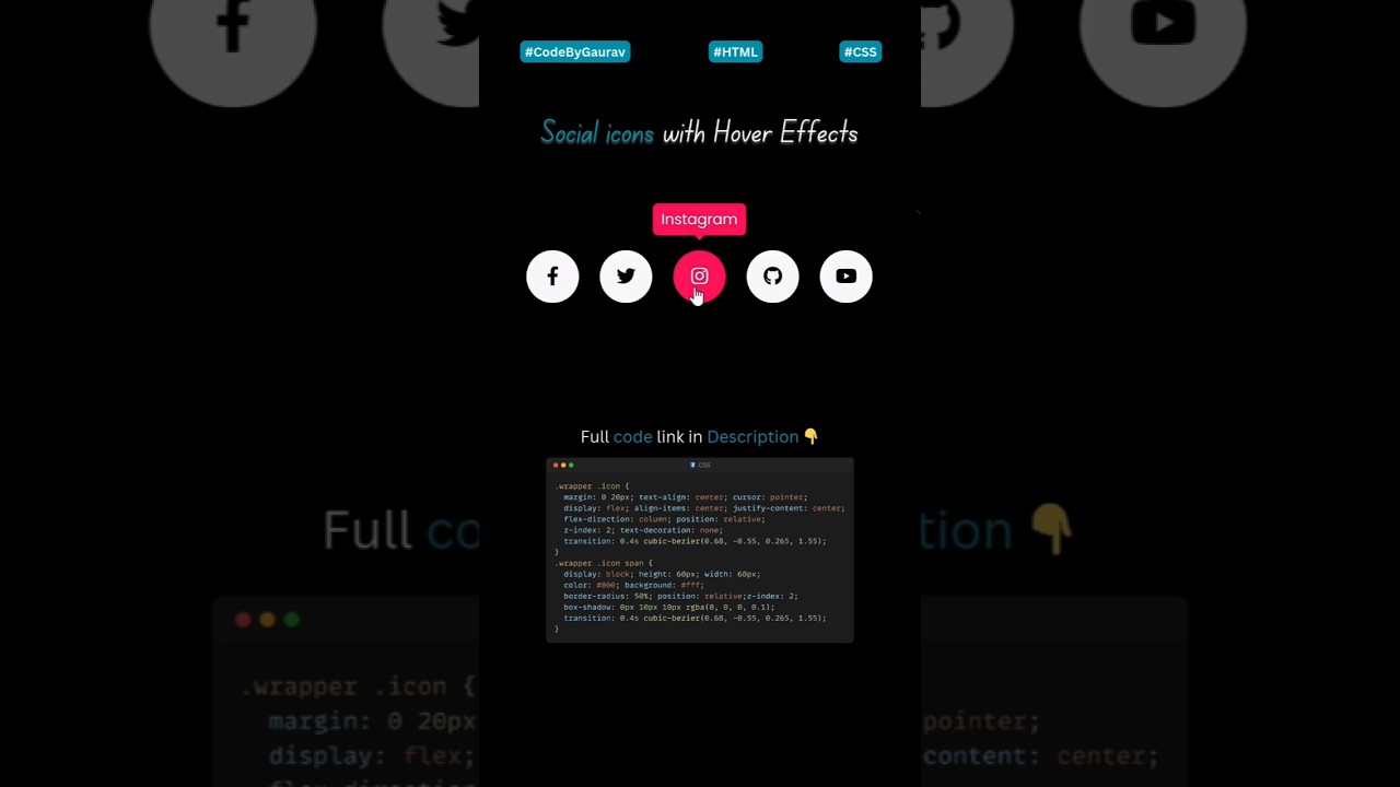 🔥 Social Icons with Hover Effects | Pure CSS #webdevelopment #coding #hovereffect #shorts