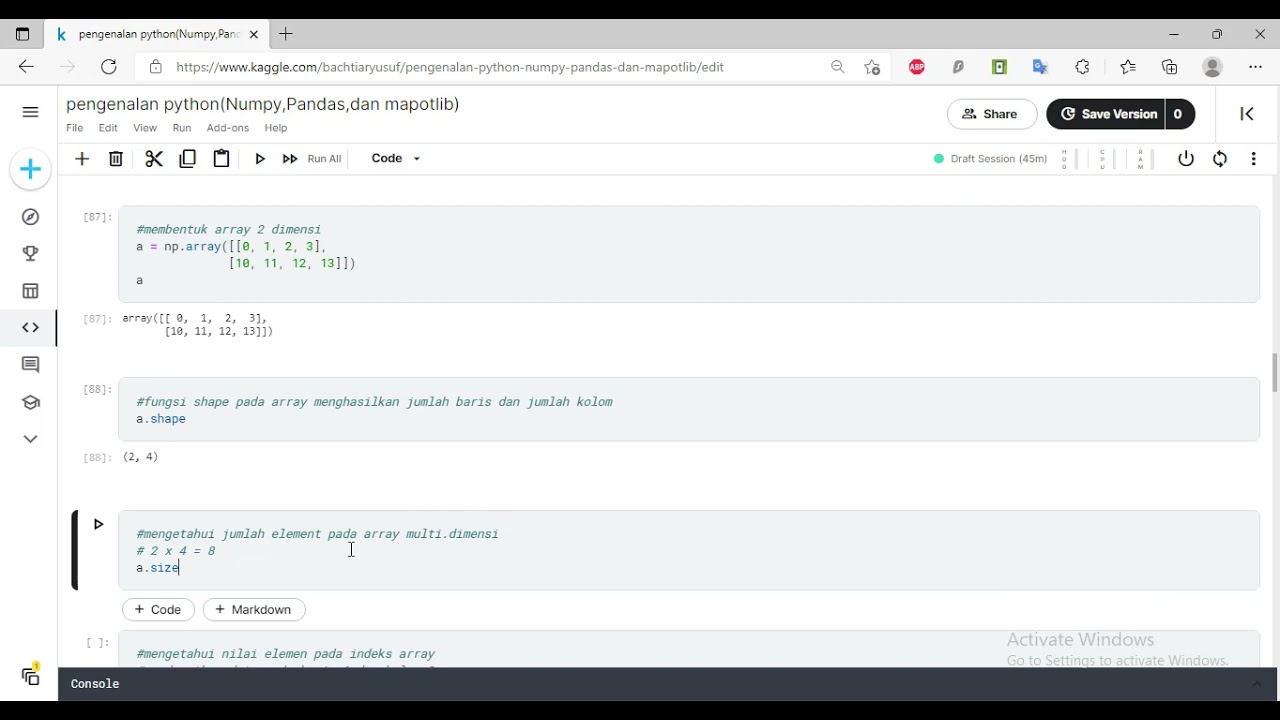 PENGENALAN LIBRARY (NUMPY,PANDAS DAN MATPLOTLIB) DENGAN KAGGLE