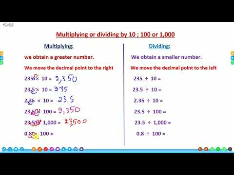 Multiplying or dividing by 10; 100 or 1,000.