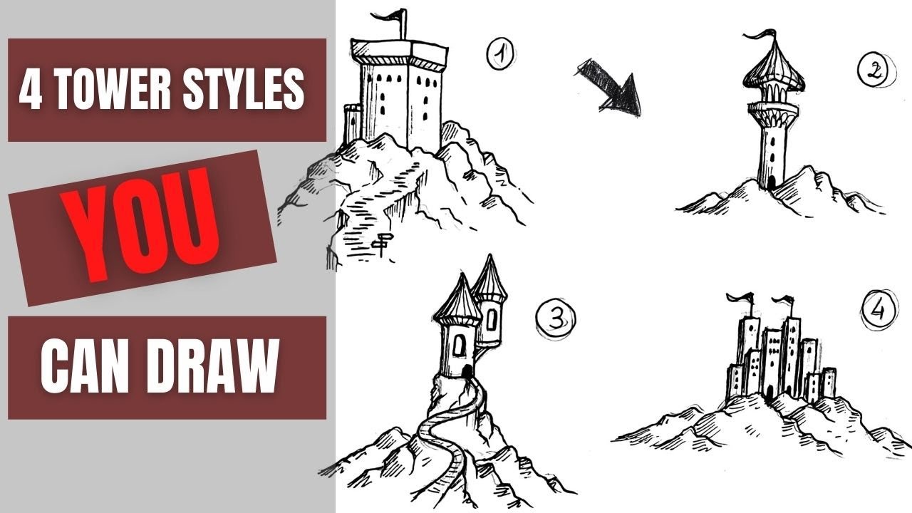 How to Draw Fantasy Towers - Cartography - 4 Types of Towers for Fantasy Maps (Drawing Tutorial)