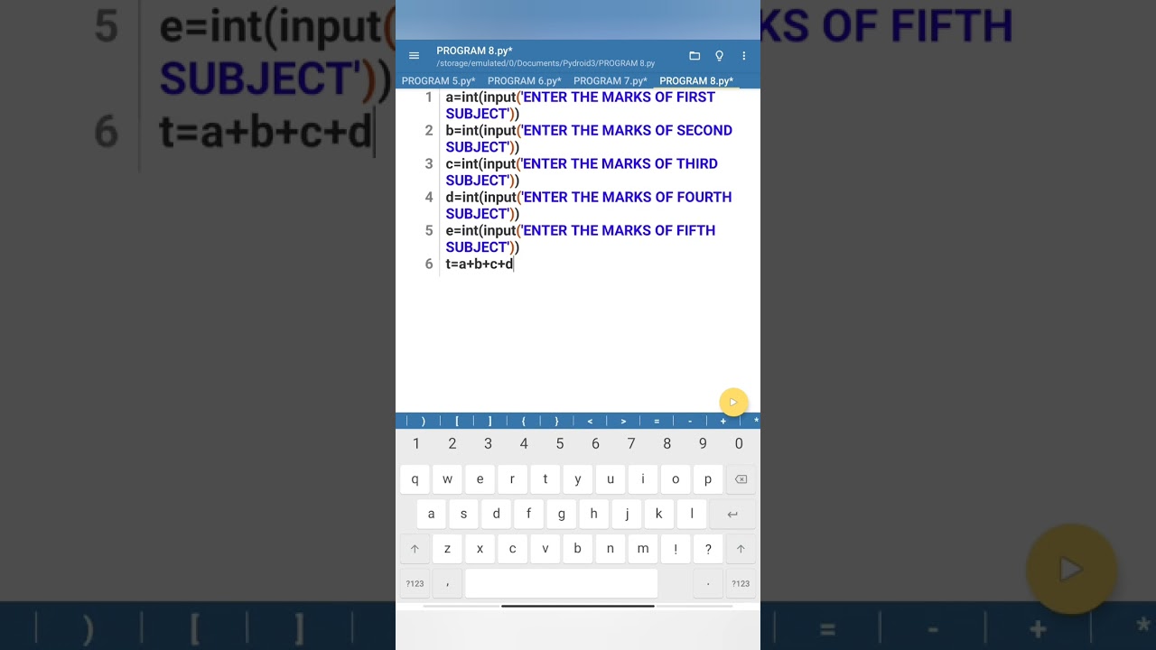 PROGRAM TO INPUT MARKS OF FIVE SUBJECT AND CALCULATE TOTAL & PERCENTAGE ||#python#pythonprogramming