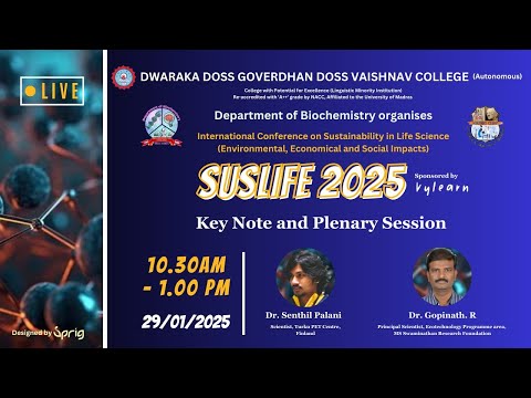 SUSLIFE 2025 | Key Note Address & Plenary lecture - 1 | January 29 2025, 10.30 am Onwards | @live